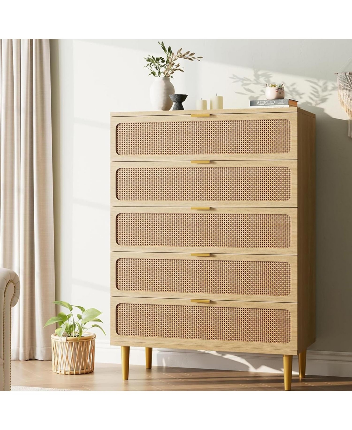 Click here for gaomon Rattan Dresser with 5 Drawers  Tall Modern... prices