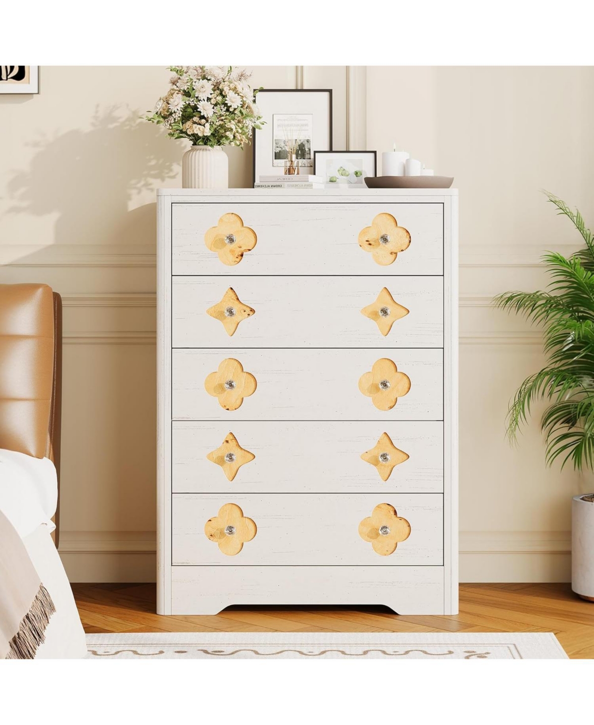 Click here for gaomon 5 Drawer Tall Boho Dresser  Wooden Storage... prices