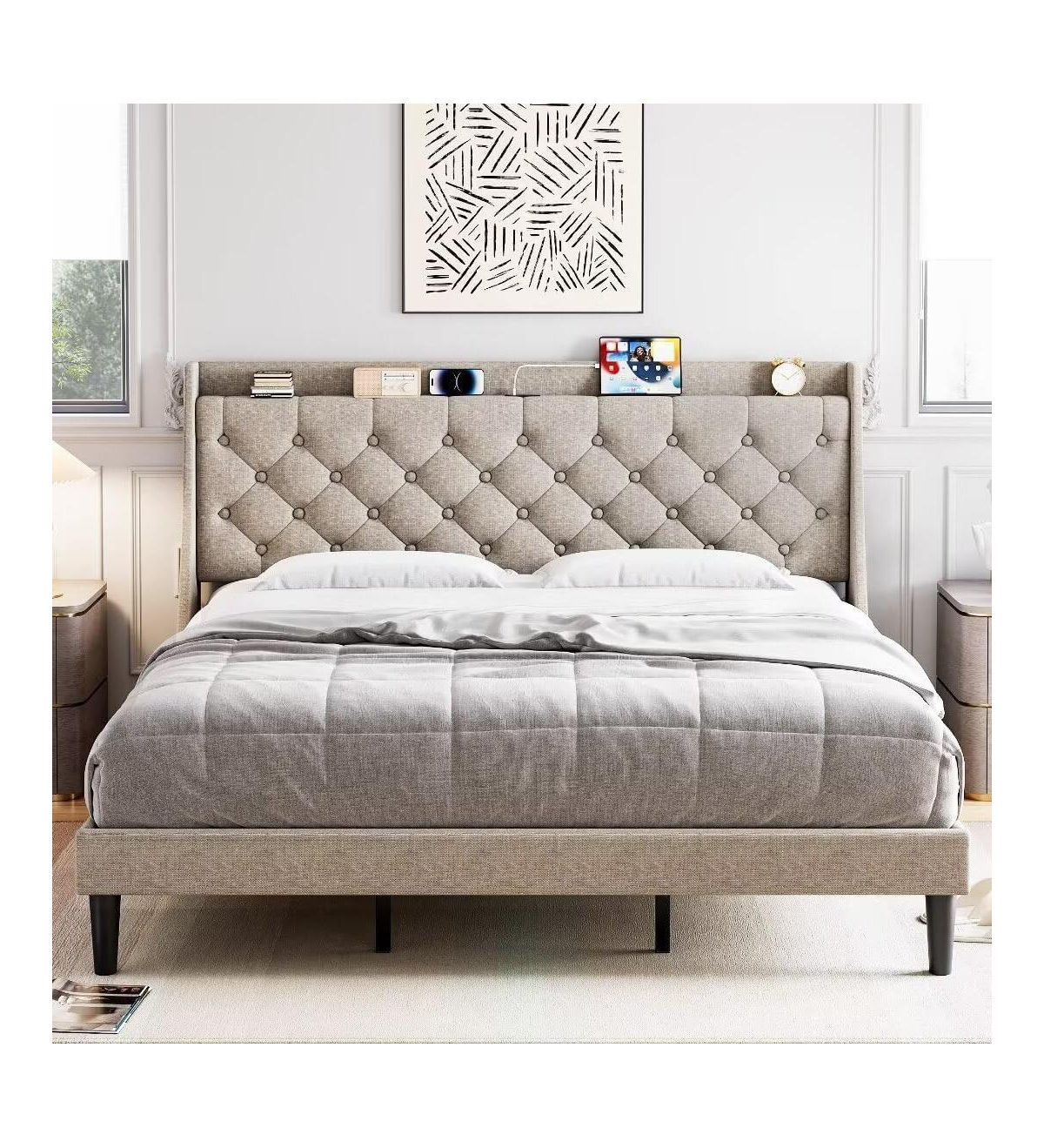 Click here for gaomon Size Bed Frame with Upholstered Wingback He... prices