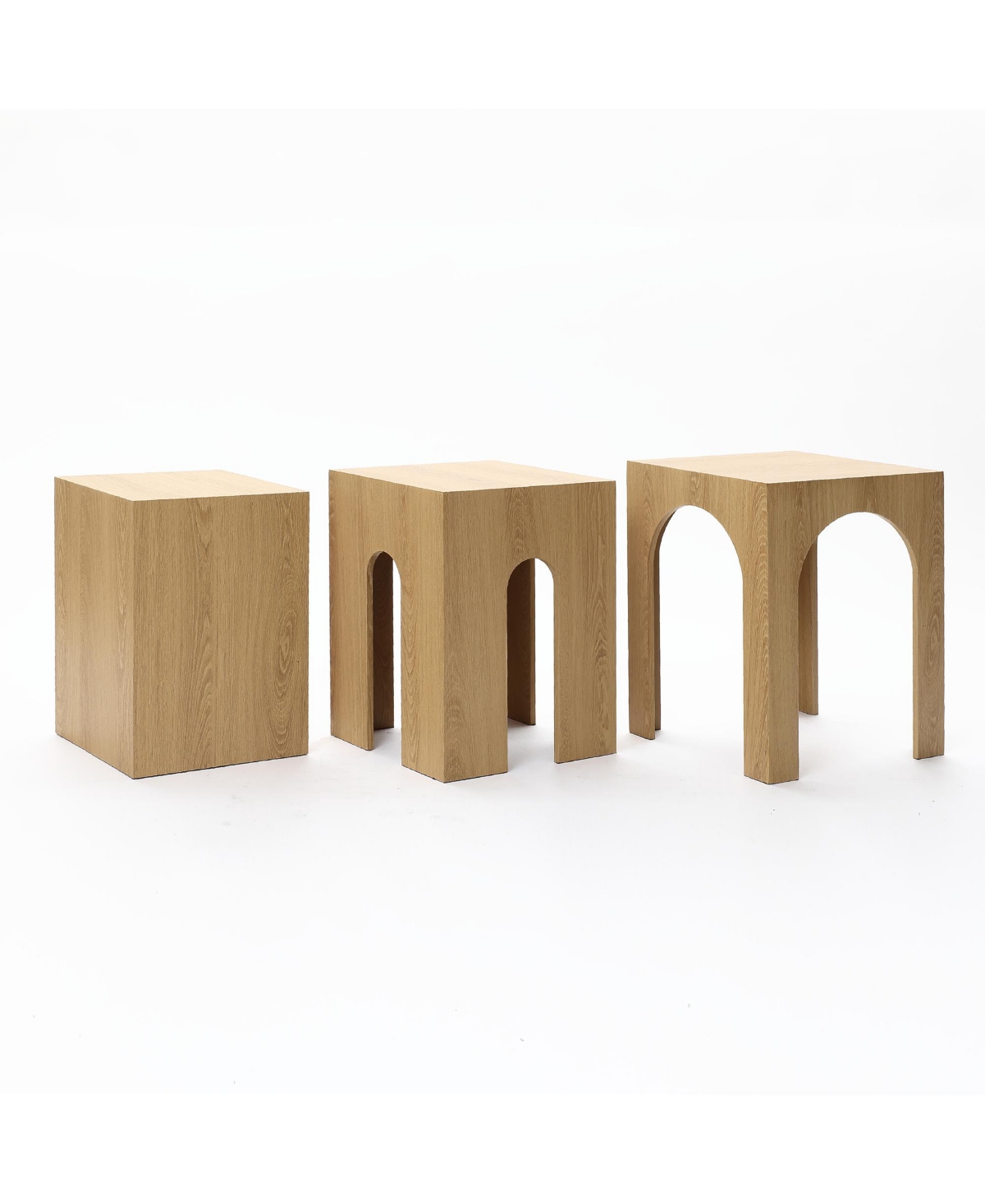 Click here for LuxenHome Set of Three Oak Finish Nesting Side Tab... prices