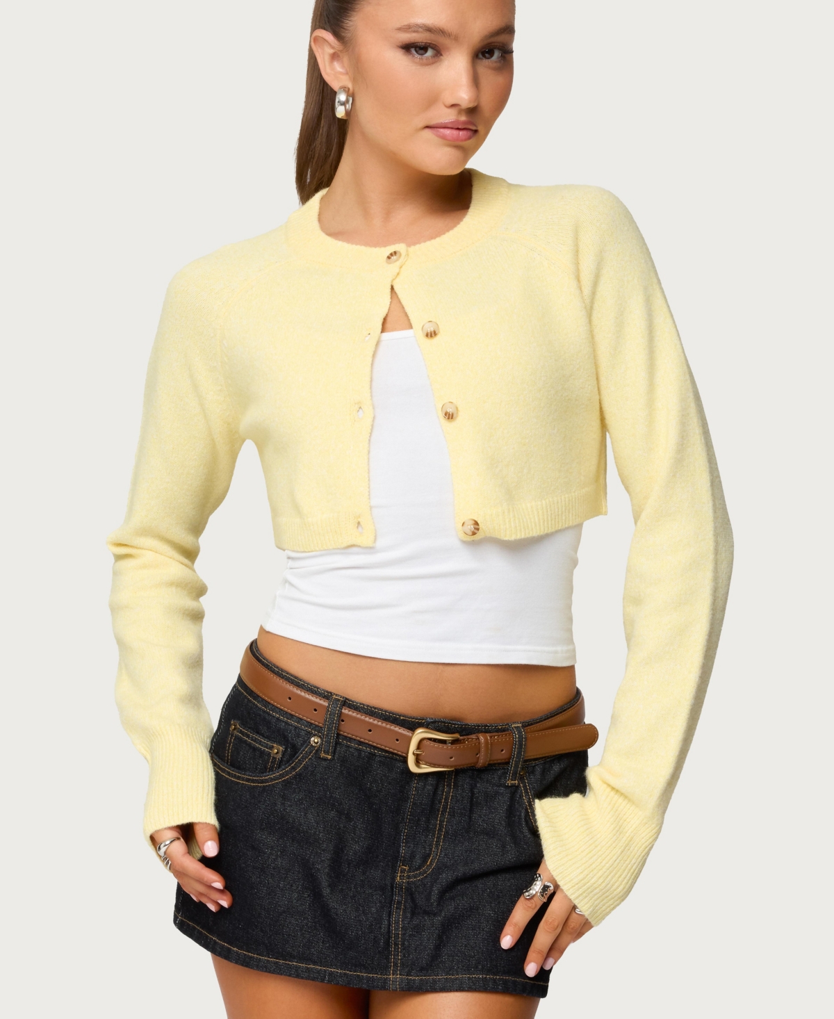 Click here for Edikted Womens Morgynne Cropped Knit Cardigan - Ye... prices