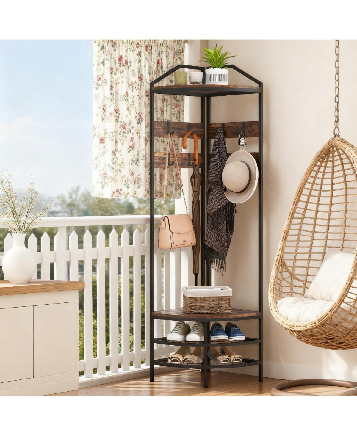 Click here for Rainsken Corner Hall Tree - Industrial 4-Tier Coat... prices