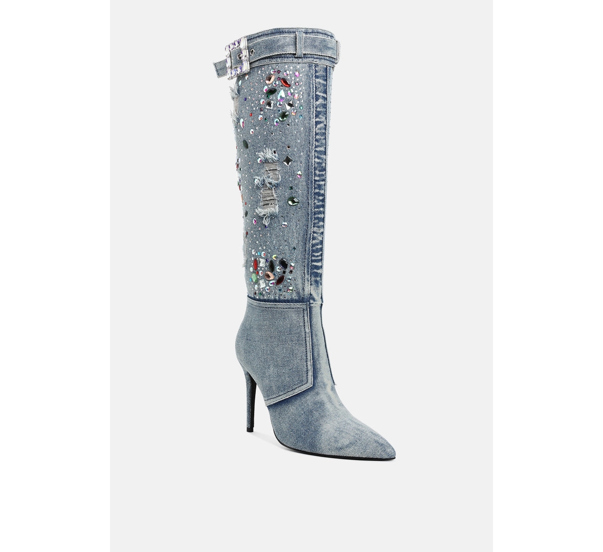 Click here for Cornik Multi Color Stones Denim Boots - Medium blu... prices