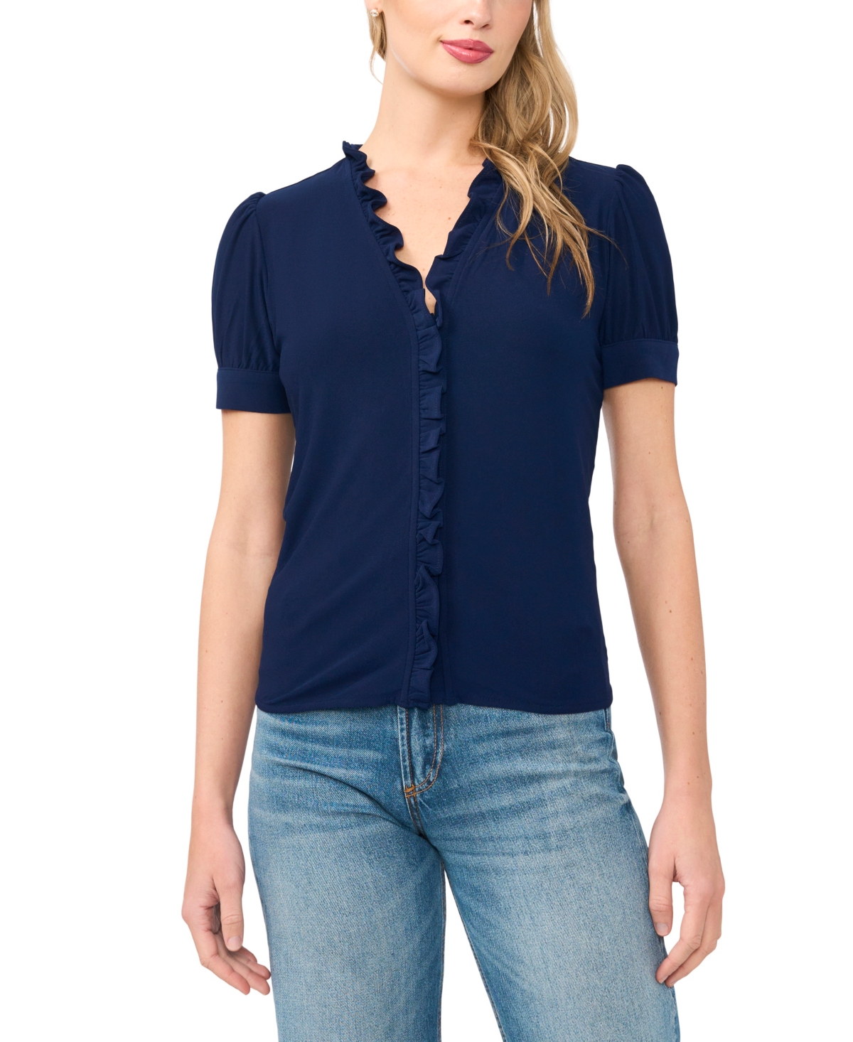 Click here for CeCe Womens V-Neck Short-Sleeve Buttoned Top - Cla... prices