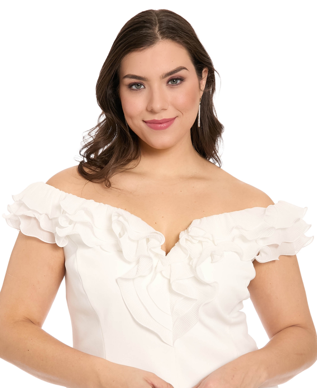 Click here for Muse Plus Size Ruffle Organza Off-The-Shoulder Top... prices