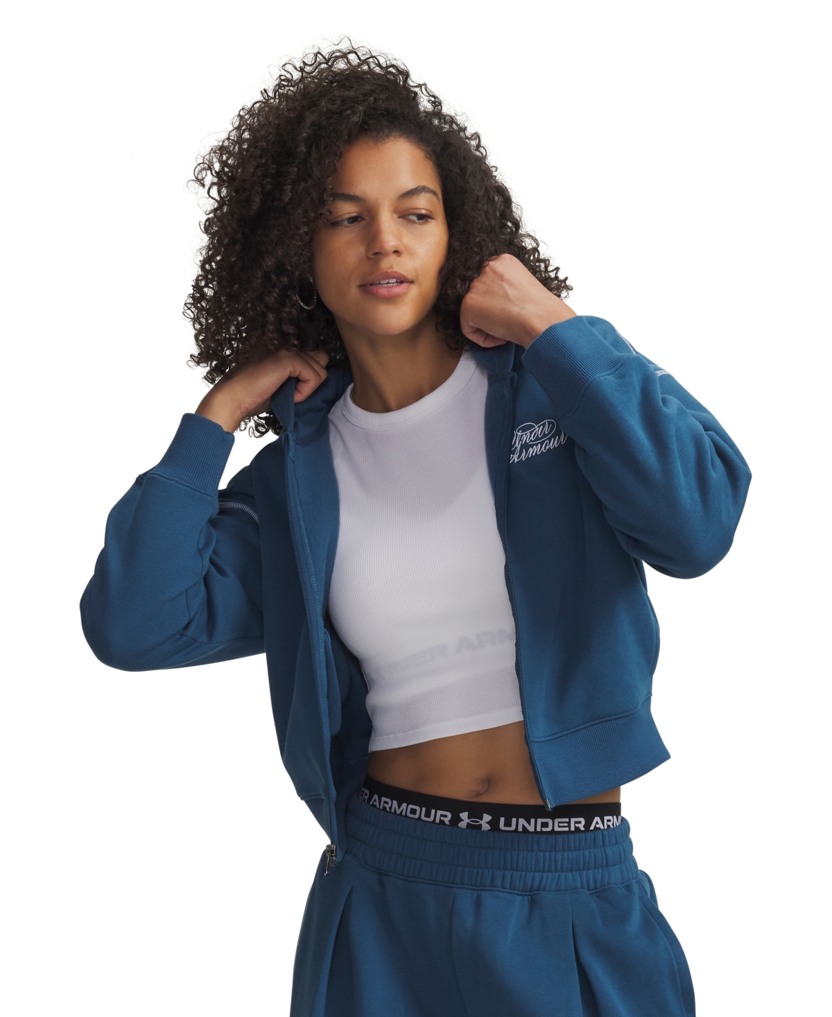 Click here for Under Armour Womens Rival Script Crop Full Zip Swe... prices