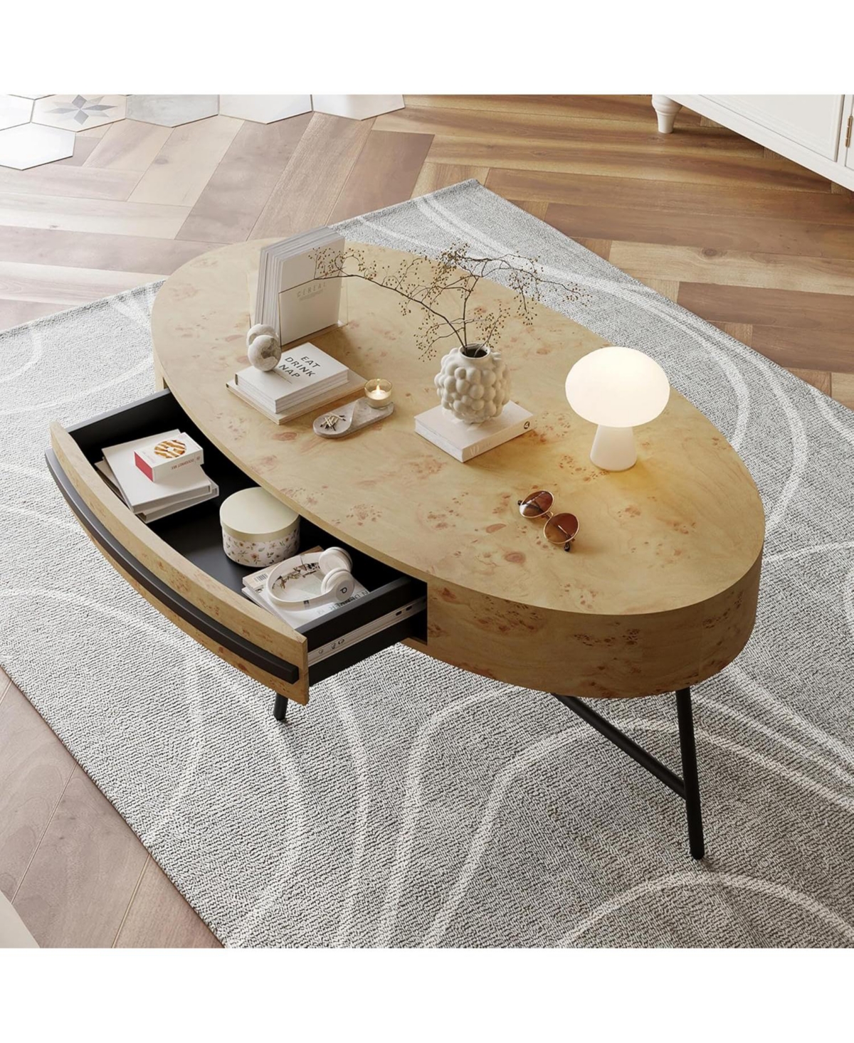 Click here for gaomon Oval Coffee Table with Drawer Mid-Century M... prices