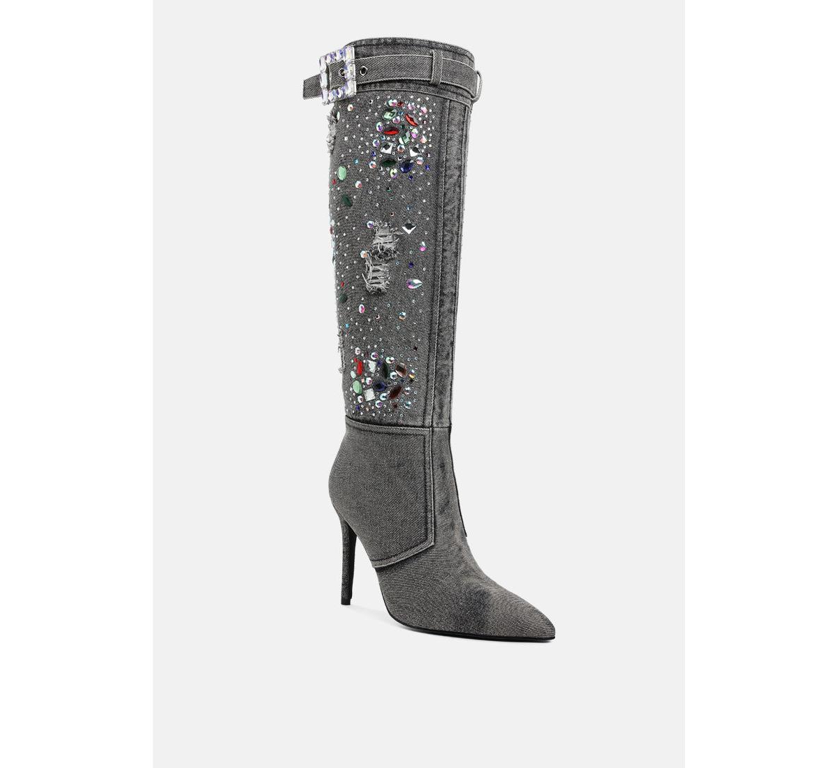 Click here for Cornik Multi Color Stones Denim Boots - Black prices