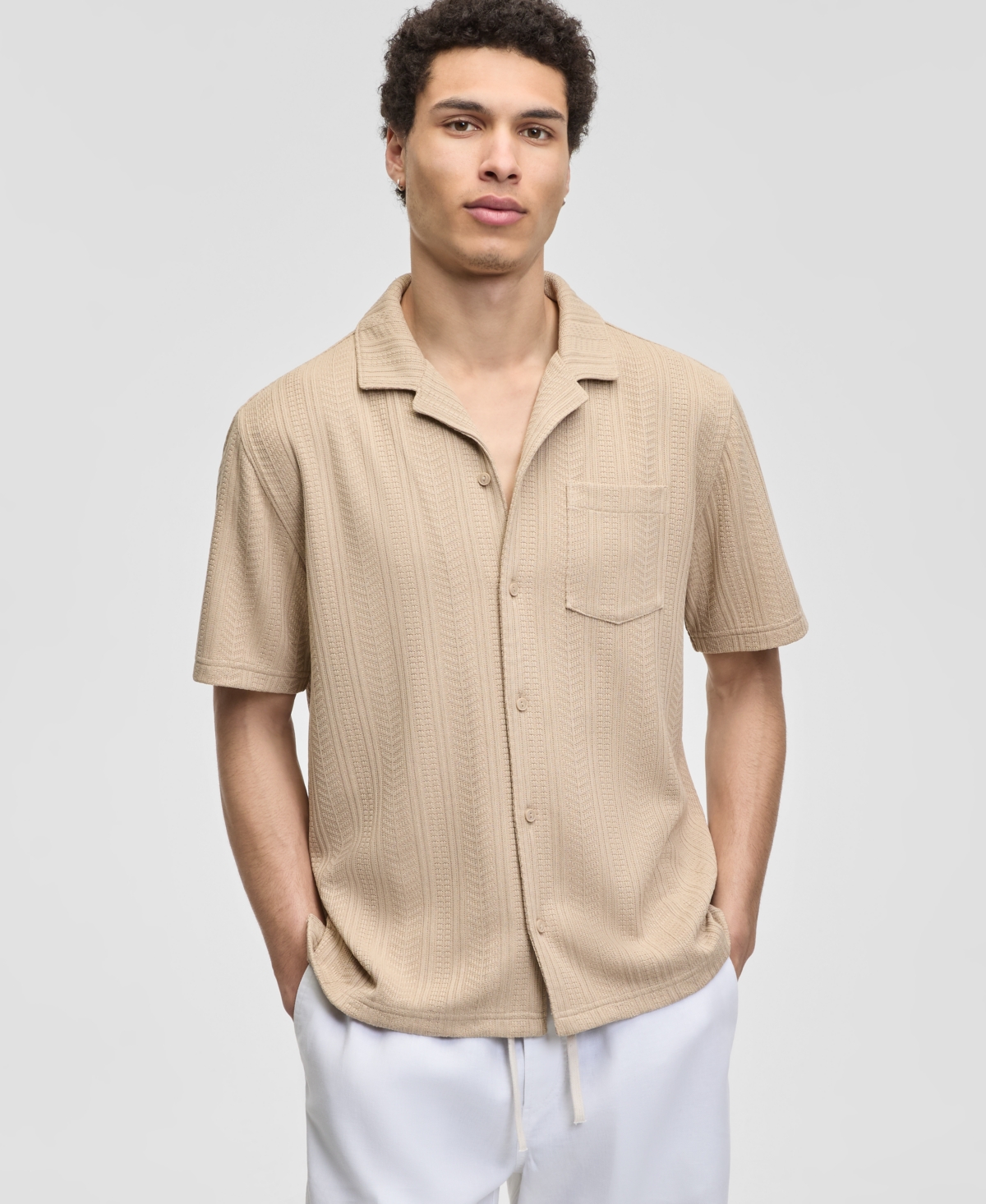 Click here for Sun + Stone Mens Textured Chevron Knit Short Sleev... prices