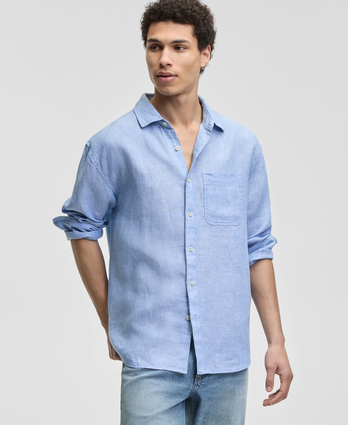Click here for Sun + Stone Mens Long-Sleeve Striped Linen Shirt... prices