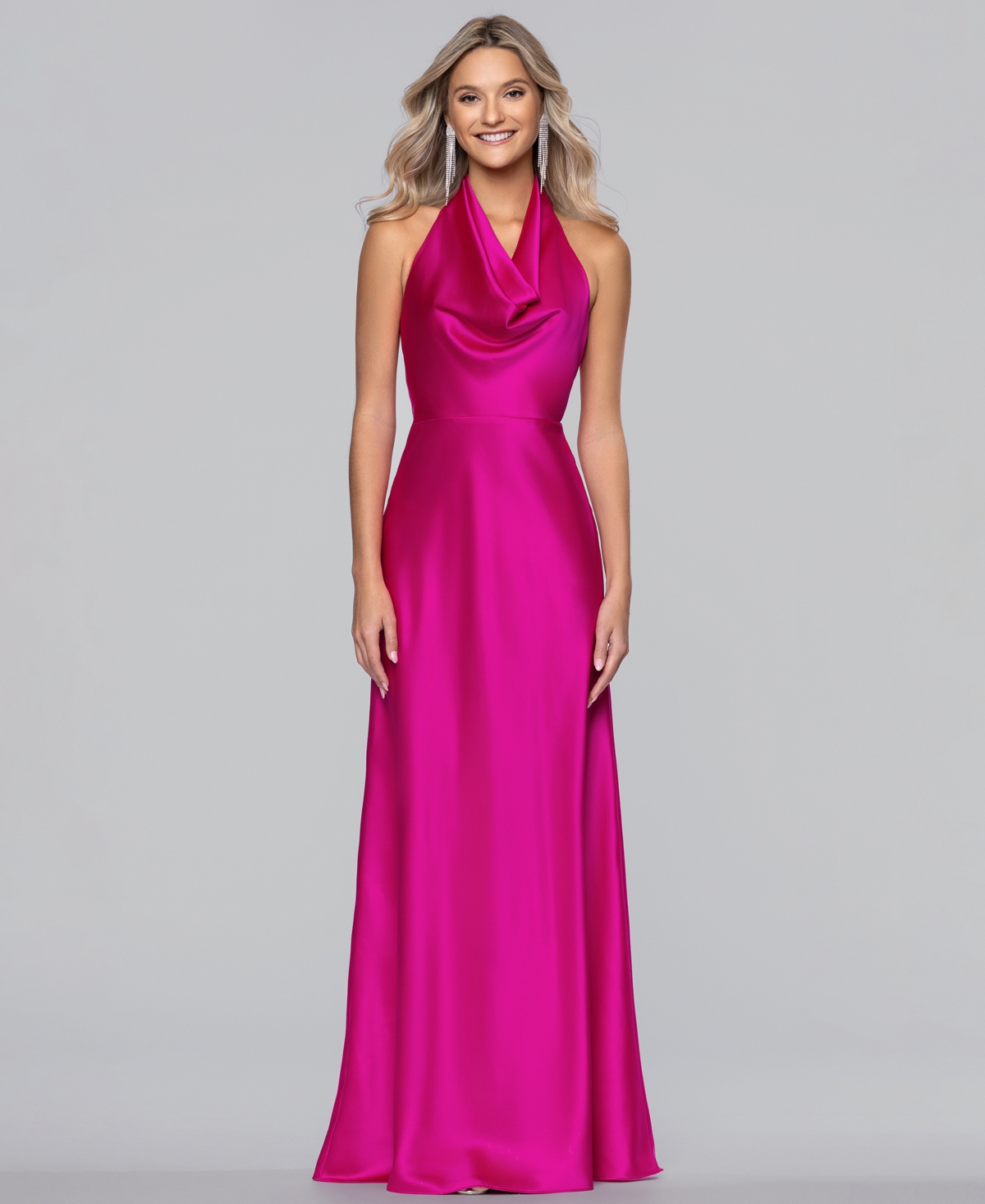 Click here for Blondie Nites Juniors Satin Cowl Neck Gown - Pink prices
