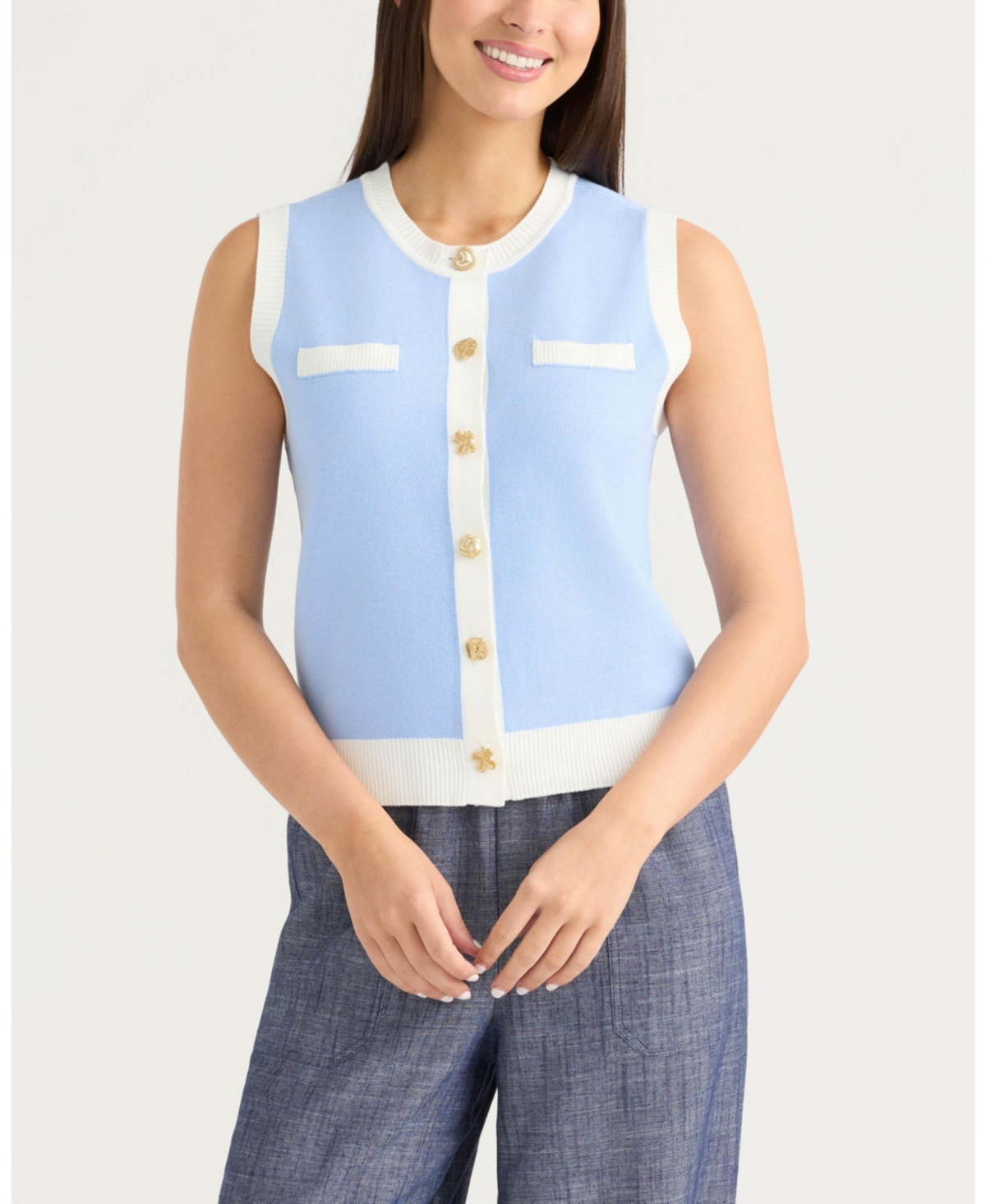 Click here for Ellen Tracy Womens Button Front Sweater Vest - Hyd... prices
