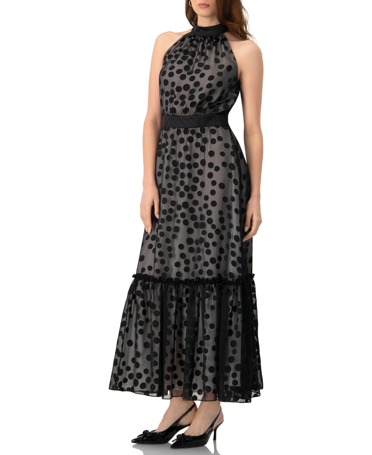 Click here for Ivonne Womens Halter Neck Polka Dot Maxi Dress - B... prices