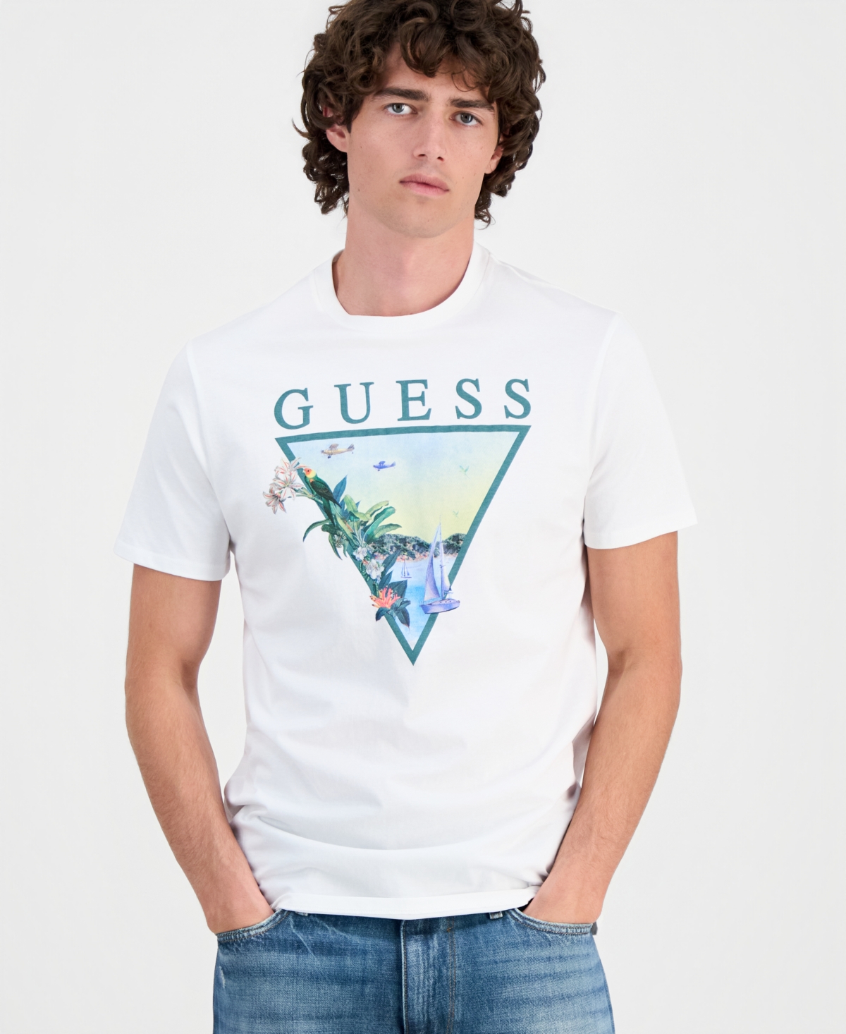 Click here for Guess Mens Sunset Triangle Graphic T-Shirt - SALT... prices