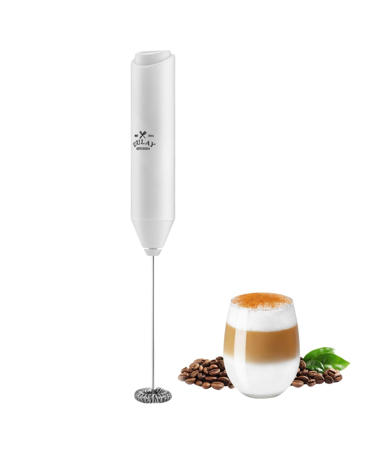 Powerful Handheld Mini FrothMate Milk Frother Stainless Steel - No Stand - White