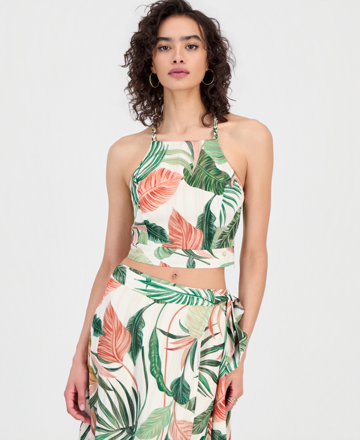 Click here for Guess Womens Gaelle Printed Sleeveless Crop Top -... prices