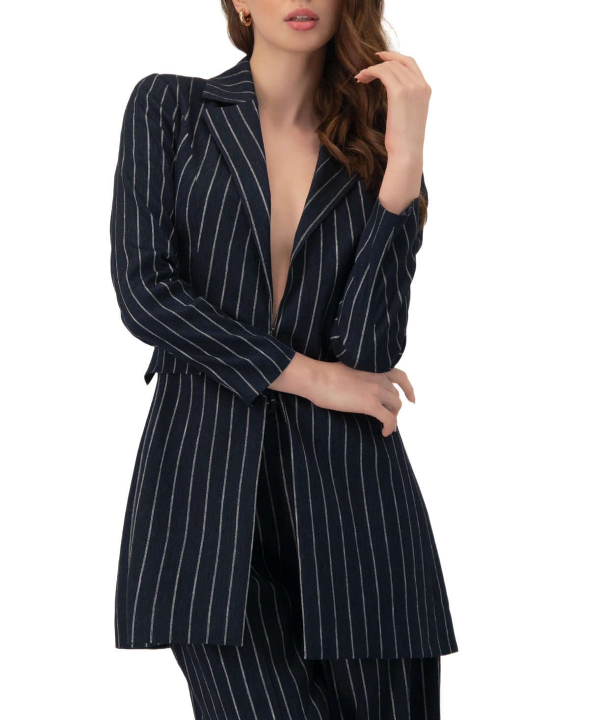 Click here for Ivonne Womens Striped Blazer with Patch Pockets -... prices