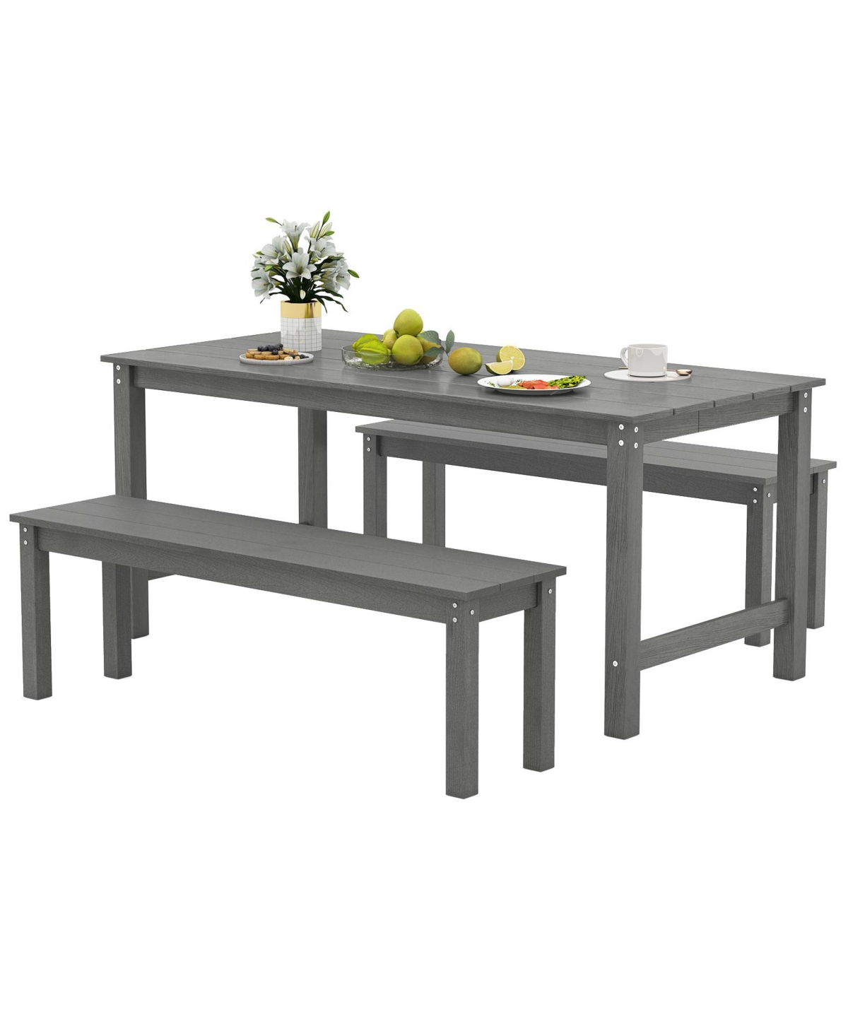 Click here for Gymax 3PCS Dining Table Set w/ 2 BenchesPatio Hdpe... prices