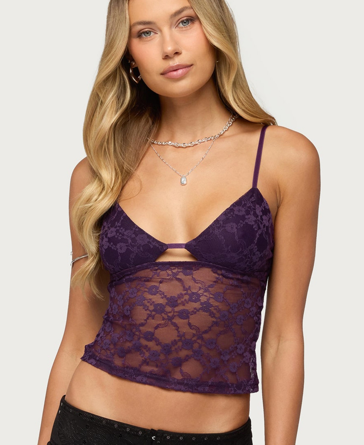 Click here for Edikted Womens Sheer Lace Cut Out Tank Top - Purpl... prices