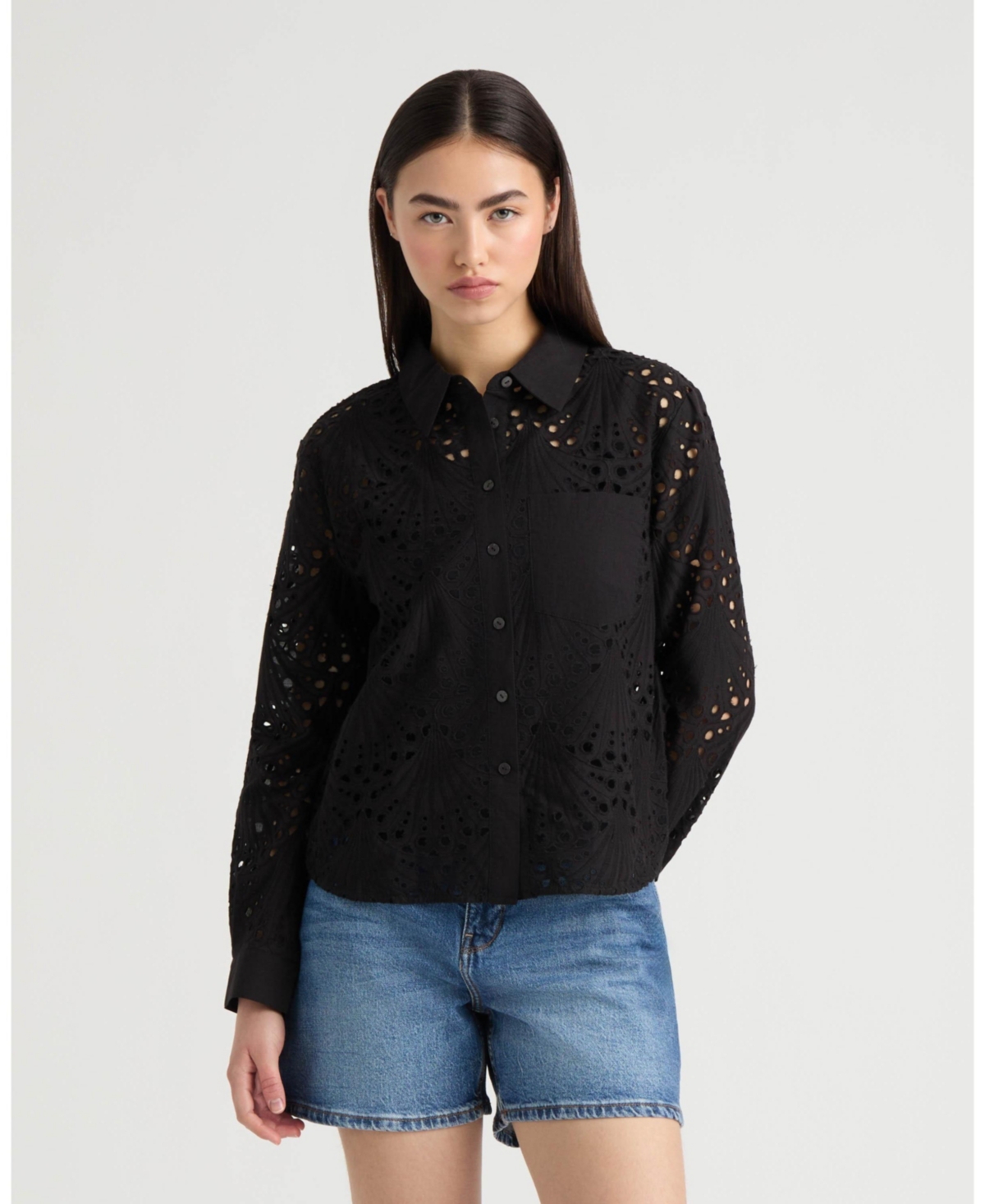 Click here for Nvlt Womens Poplin Eyelet Shirt - Black prices