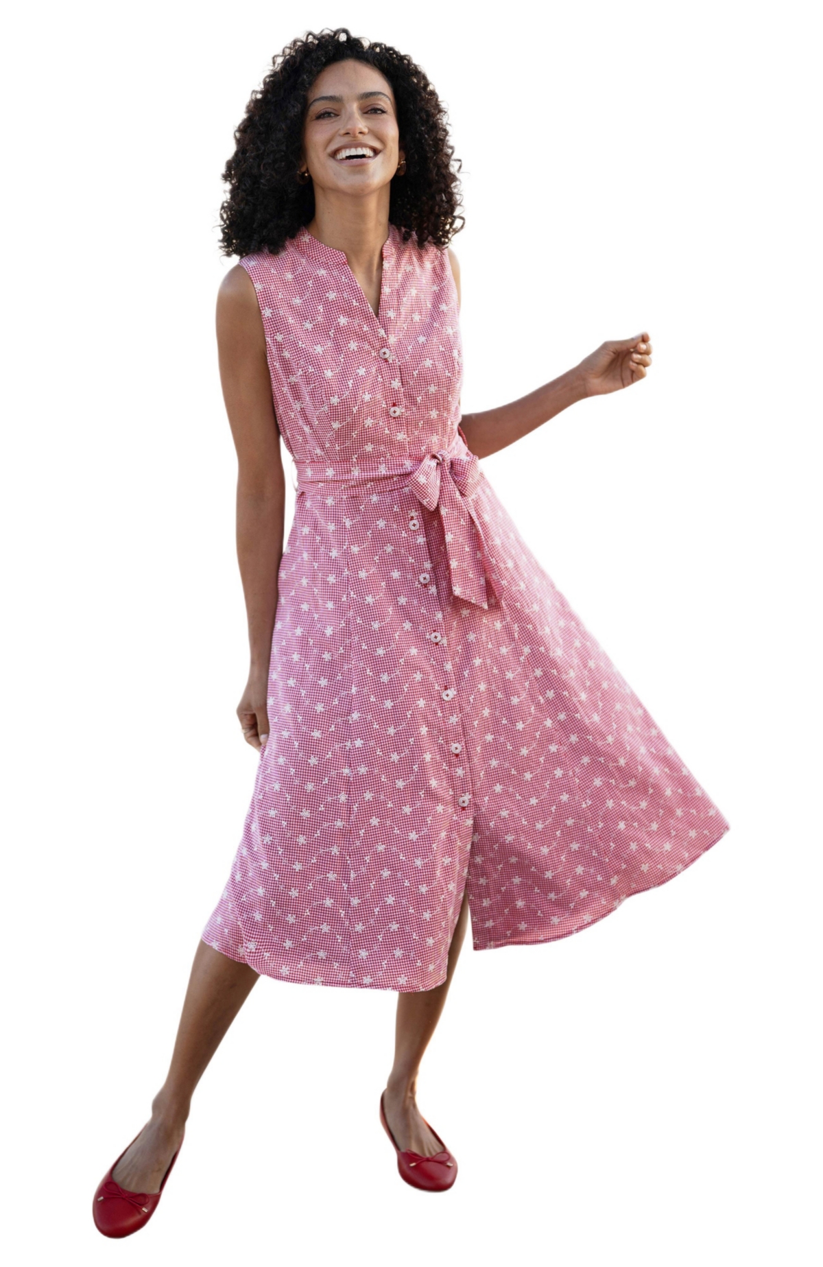 Click here for Yumi Womens Broderie Embroidered Shirt Dress - Red prices