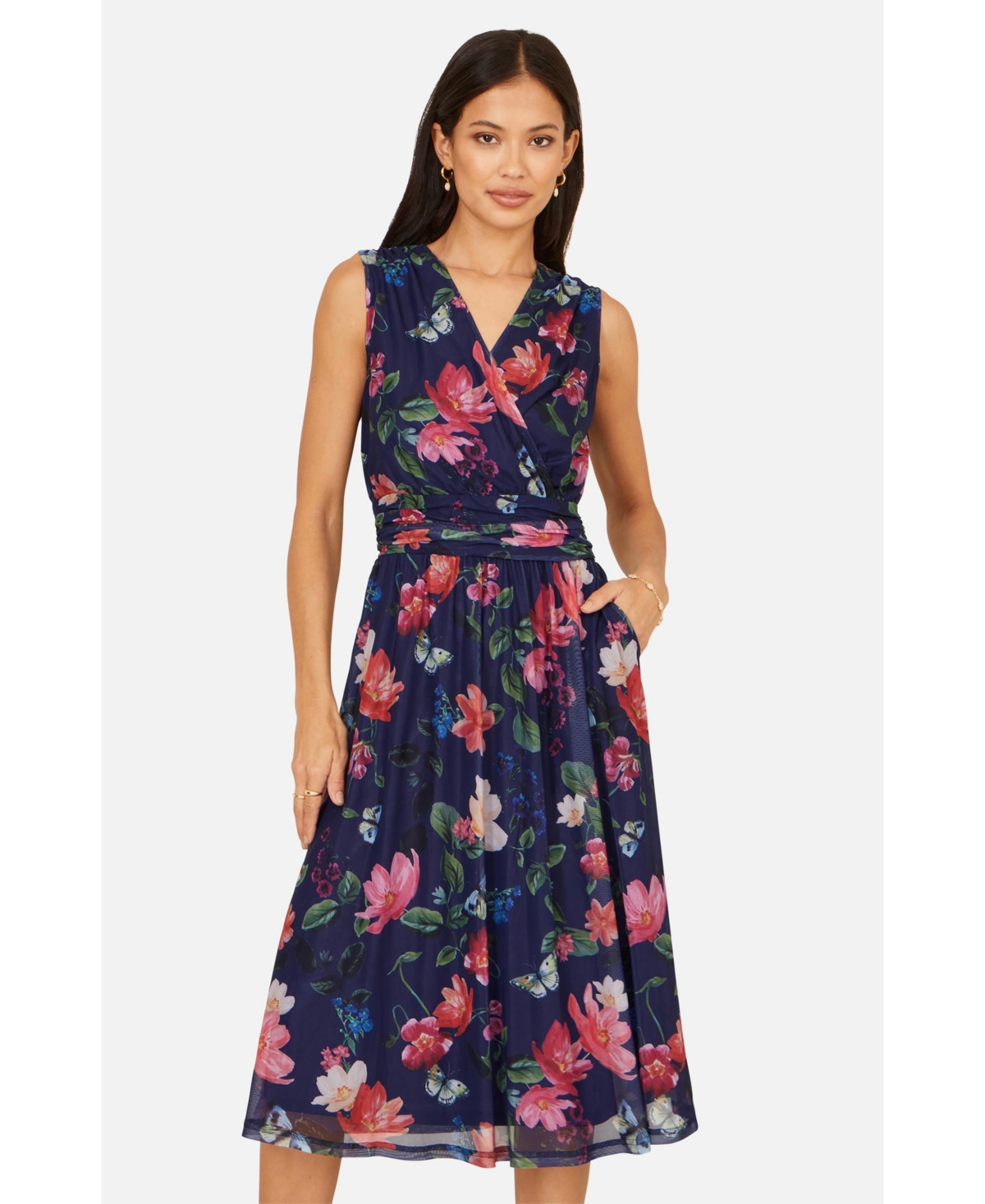 Click here for Yumi Womens Floral Print Mesh Stretch Midi Dress -... prices