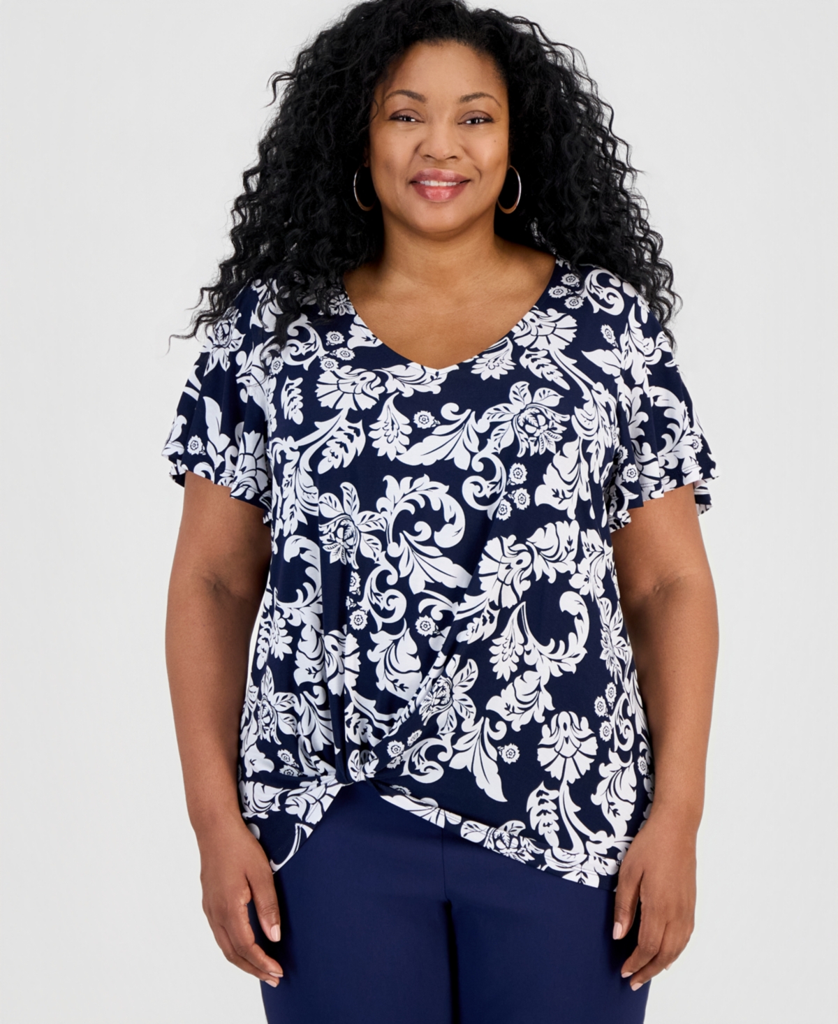 Click here for Jm Collection Plus Size Sicily Scroll V-Neck Flutt... prices
