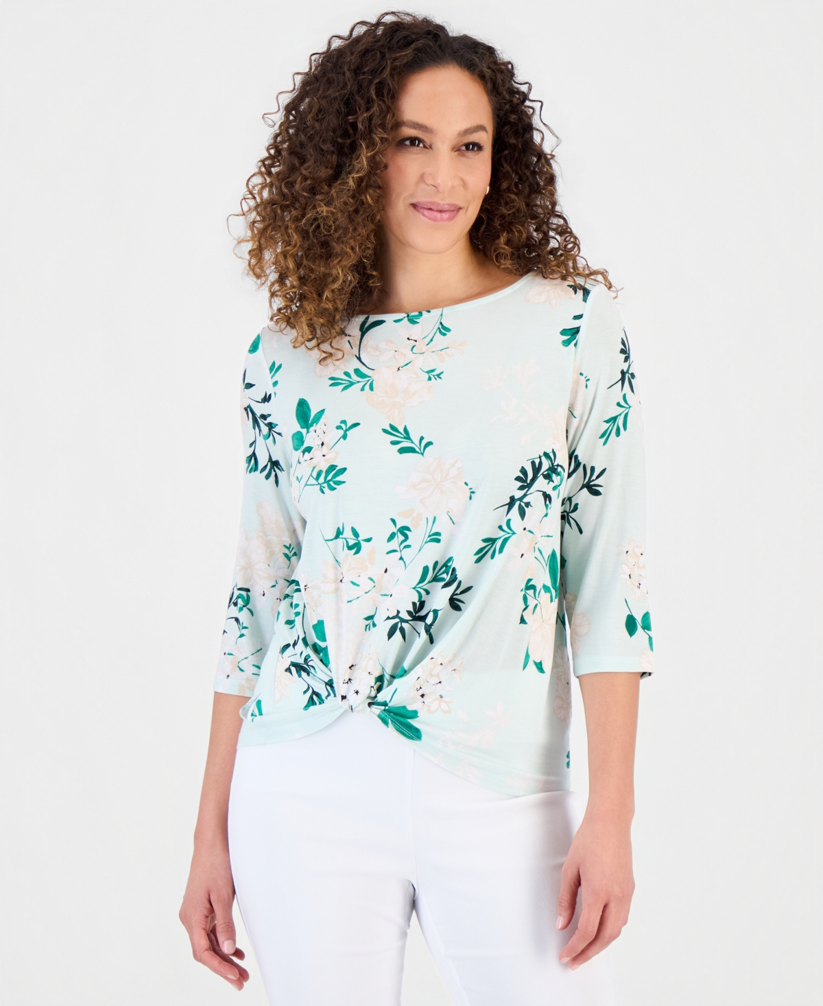 Click here for Jm Collection Petite Printed Asymmetric Twist-Fron... prices