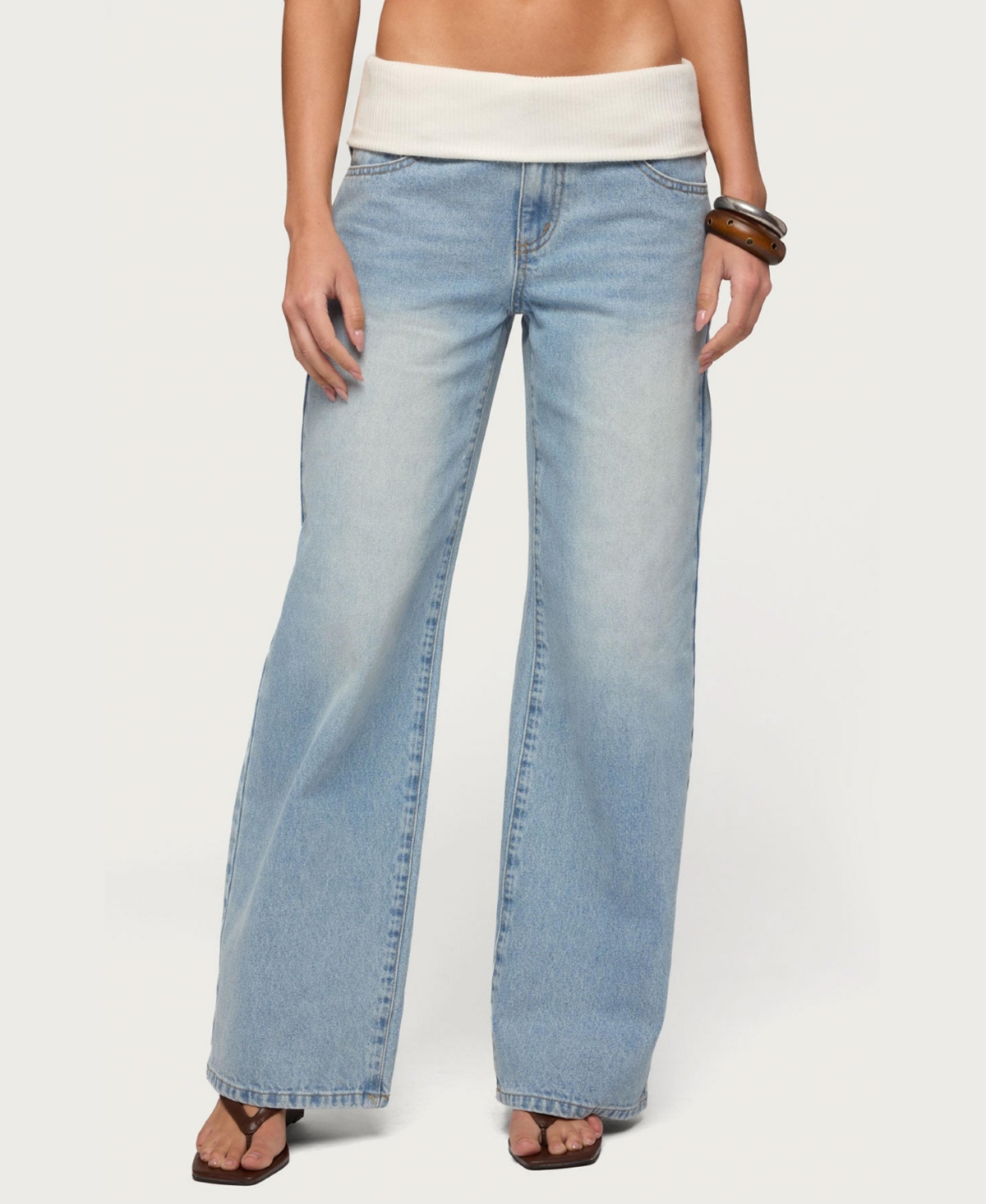 Click here for Edikted Womens Knit Foldover Low Rise Baggy Jeans... prices