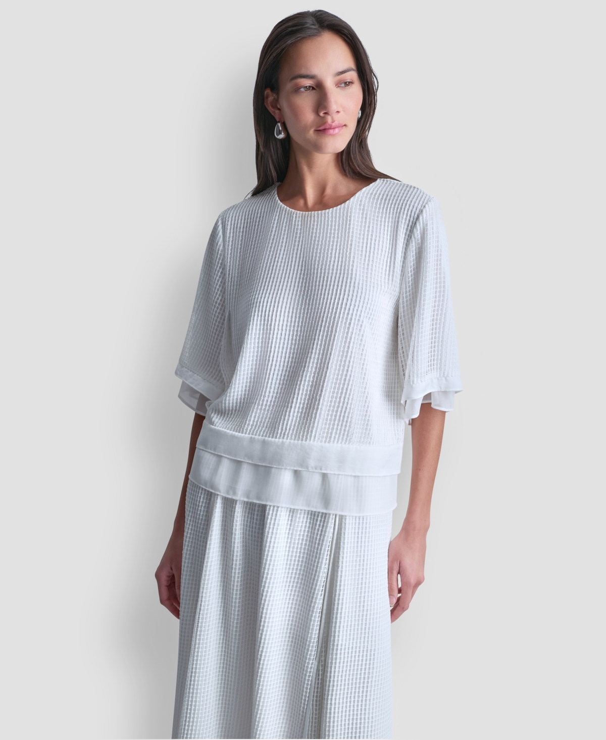 Click here for Dkny Womens Crew Neck Layered Top - Ivory prices