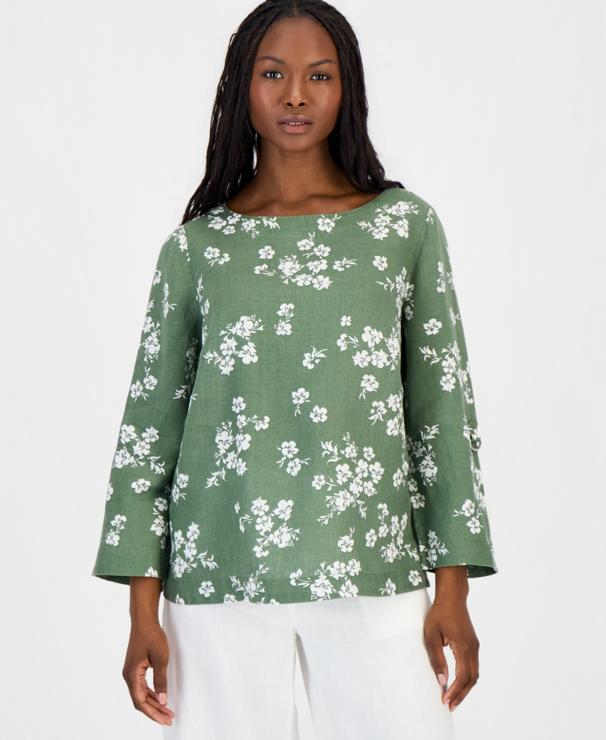 Click here for Charter Club Petite 100 Linen Cuffed Top  Created... prices