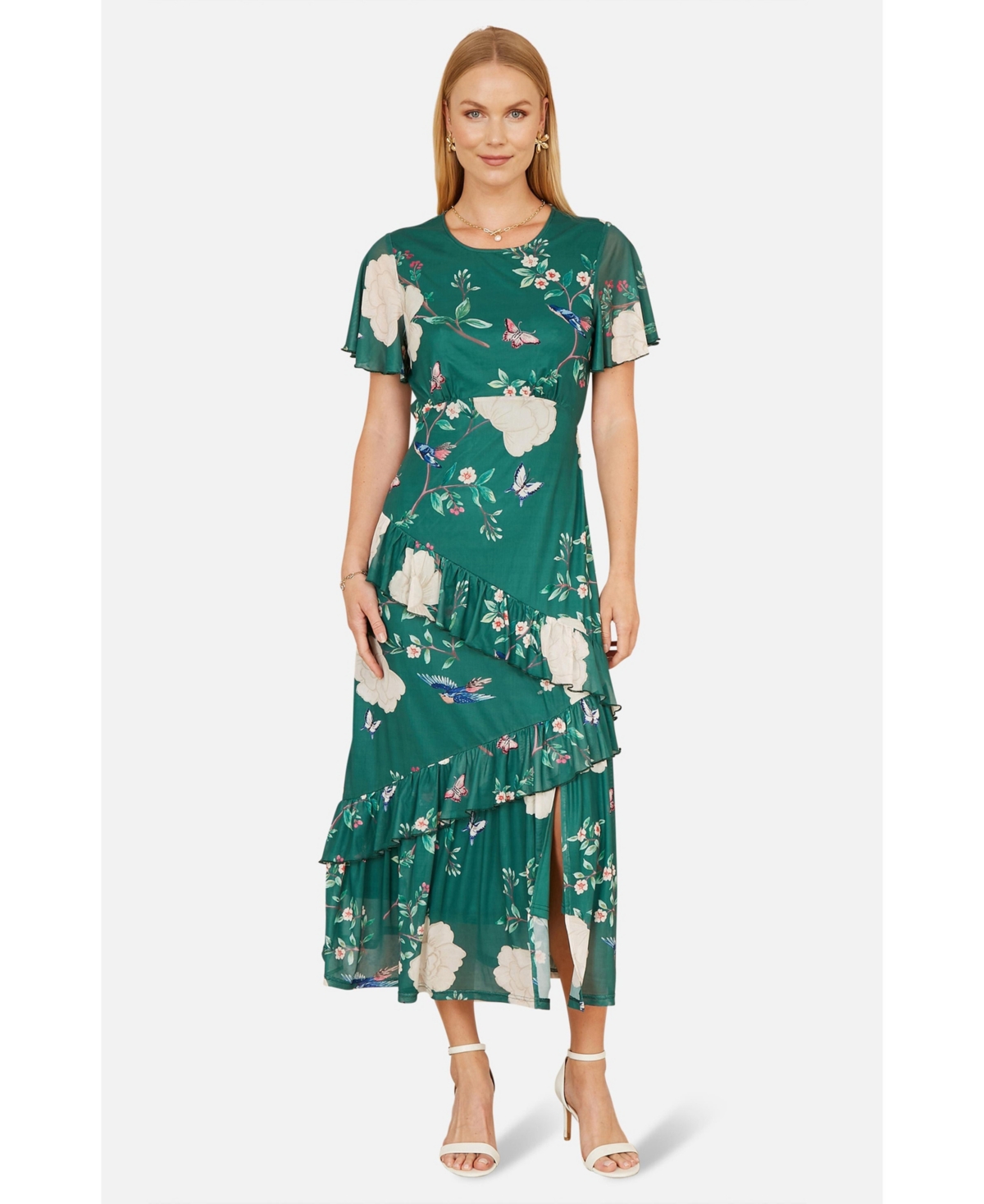 Click here for Yumi Womens Mesh Bird And Floral Print Midi Dress... prices
