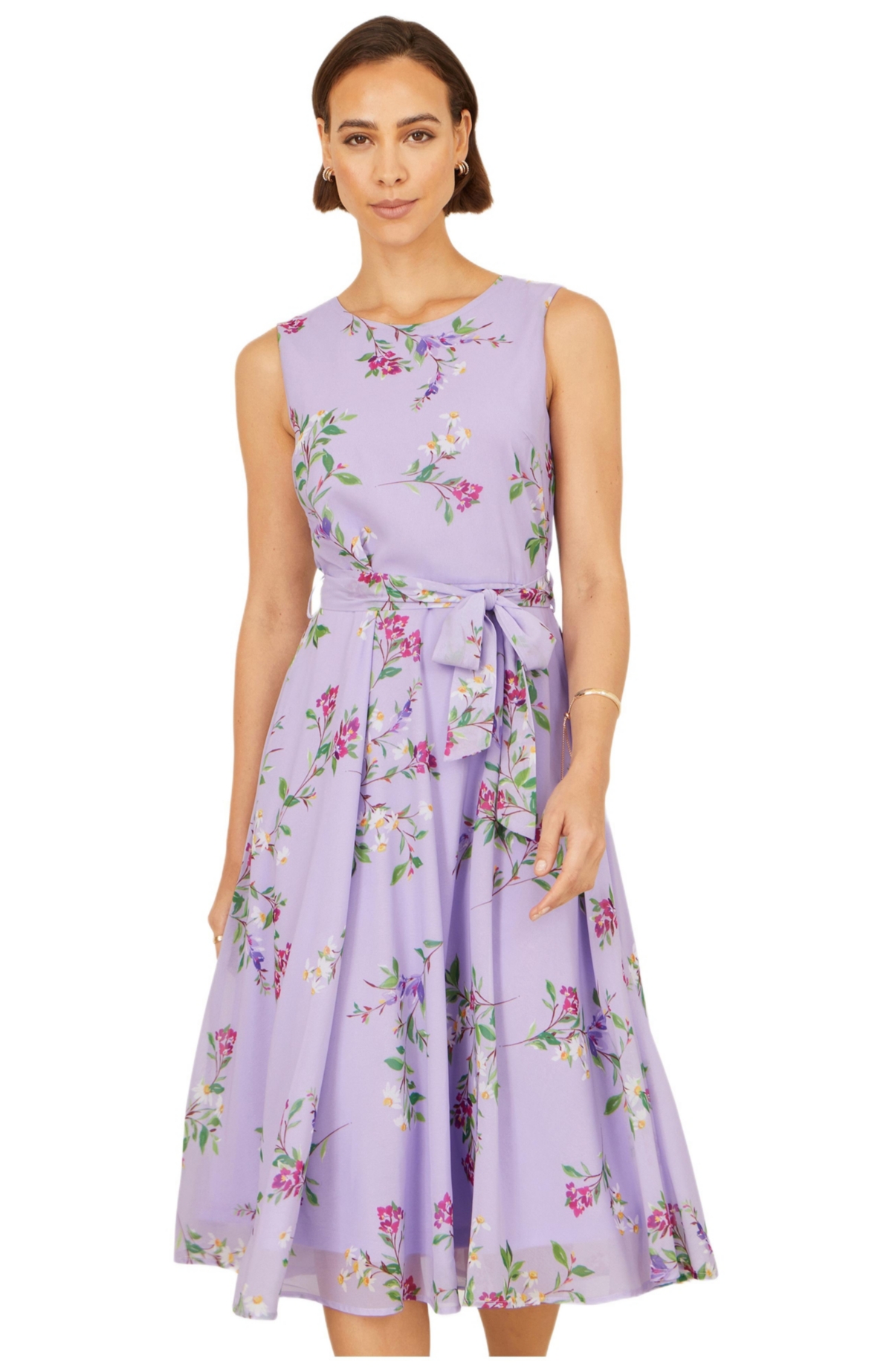 Click here for Yumi Womens Floral Print Midi Skater Dress - Lilac prices