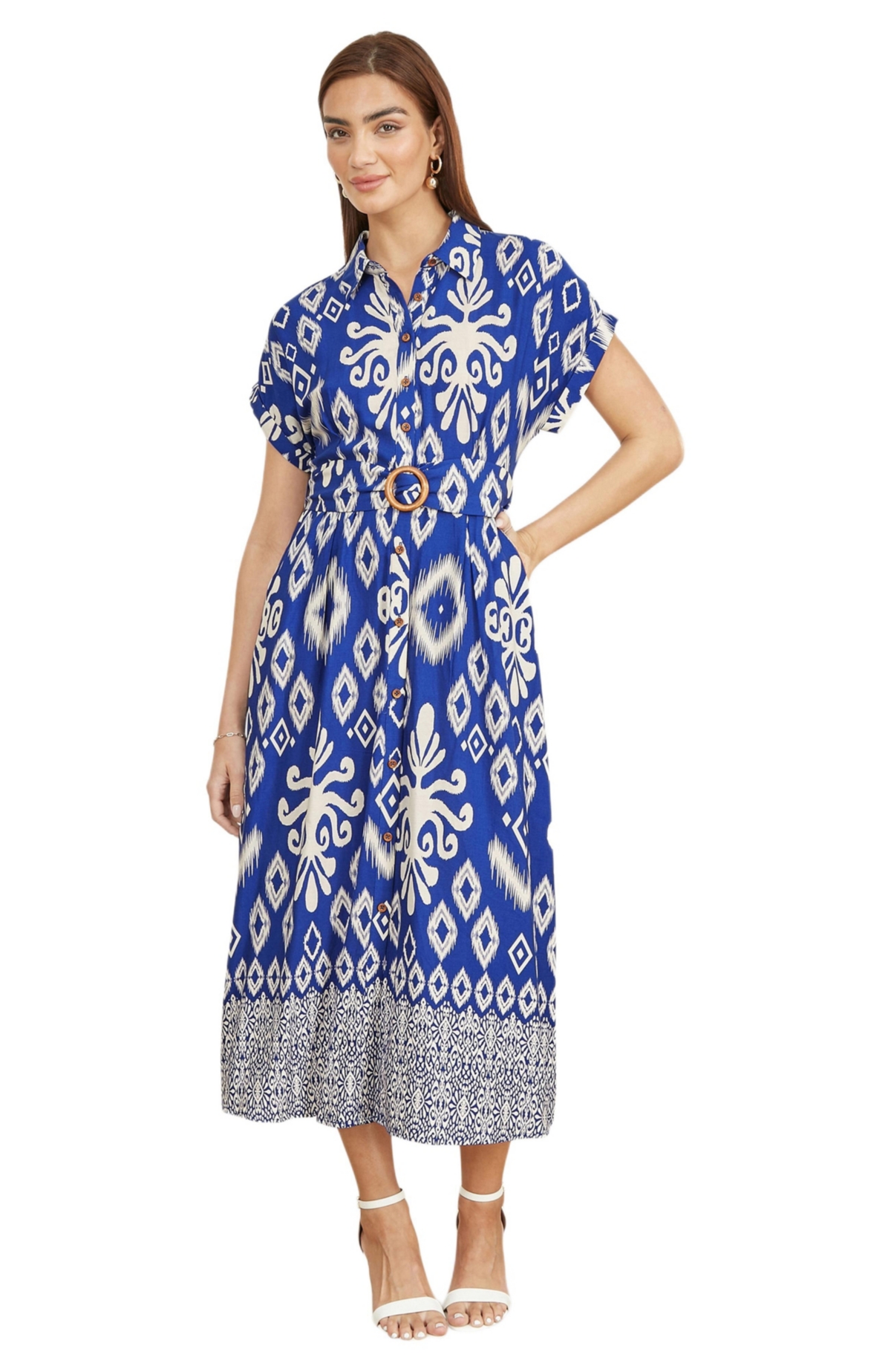 Click here for Yumi Womens Geo Print Relaxed Midi Shirt Dress - B... prices