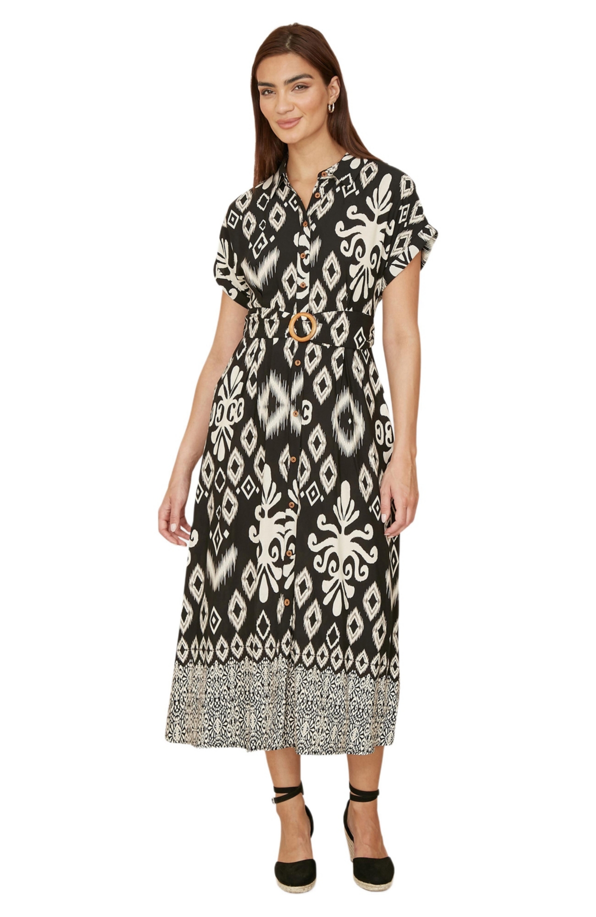 Click here for Yumi Womens Geo Print Relaxed Midi Shirt Dress - B... prices