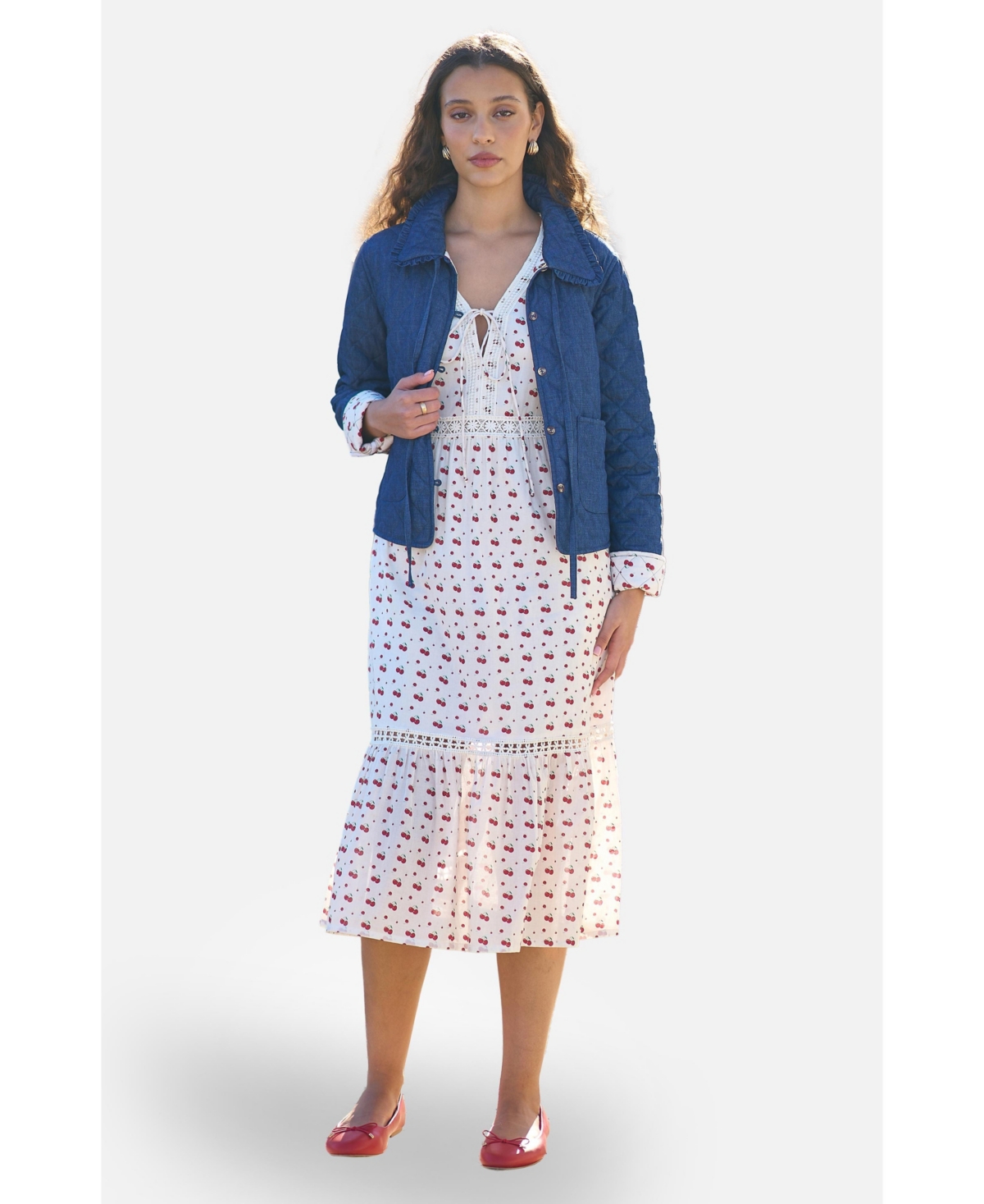 Click here for Yumi Womens Chambray Quilted Jacket - Blue prices