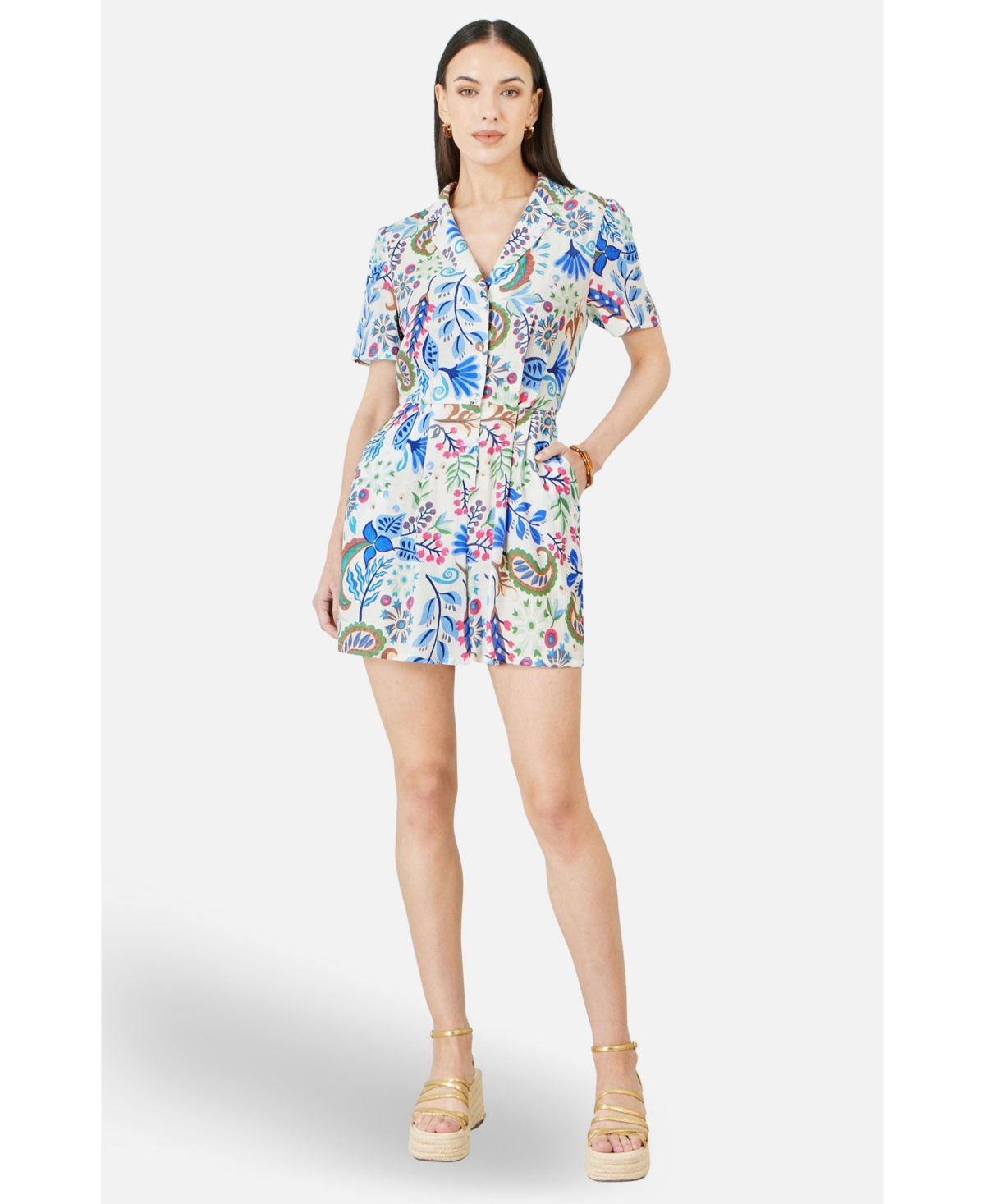 Click here for Yumi Womens Paisley Retro Print Playsuit - Multi prices