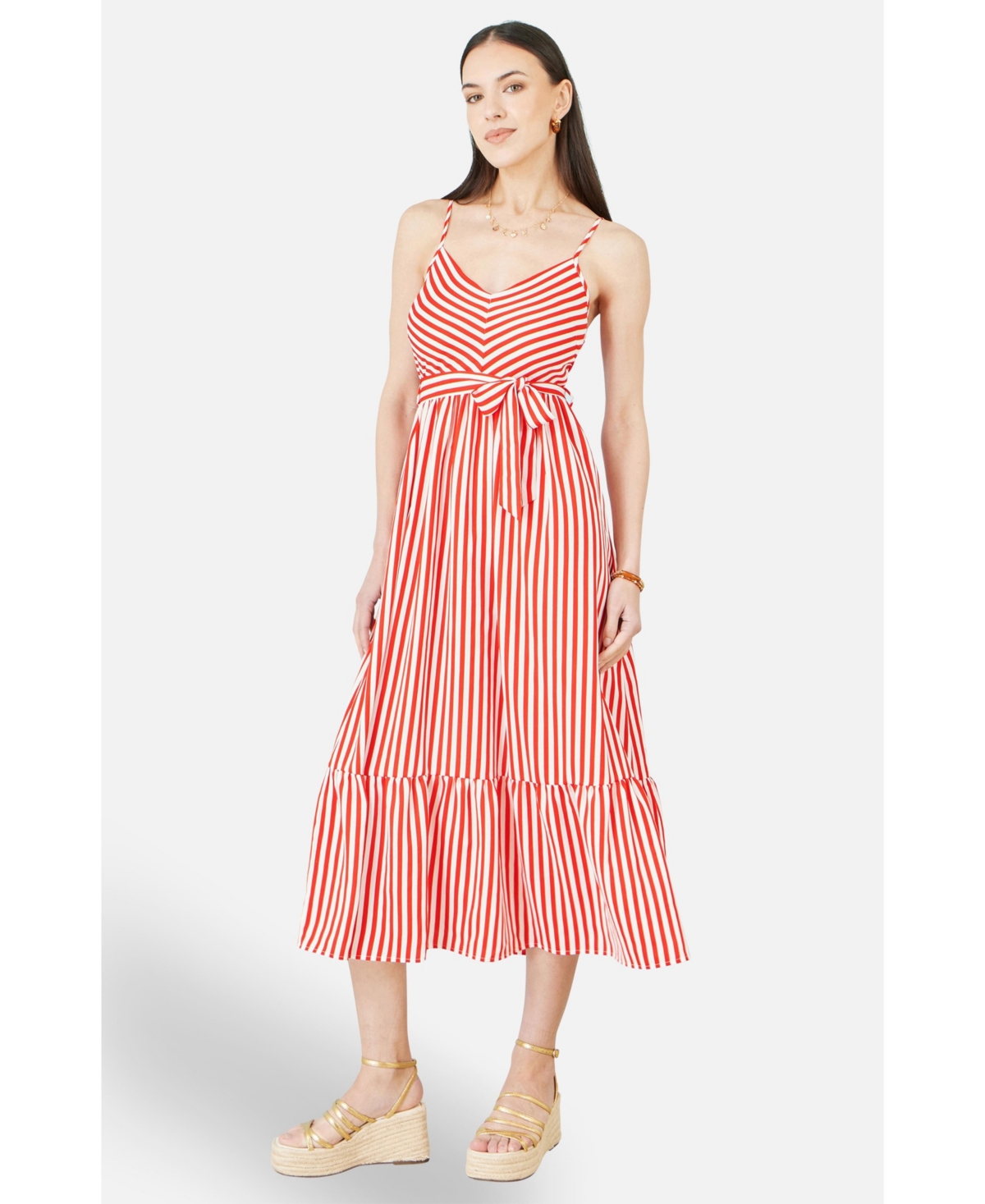 Click here for Yumi Womens Stripe Midi Sun Dress - Red prices