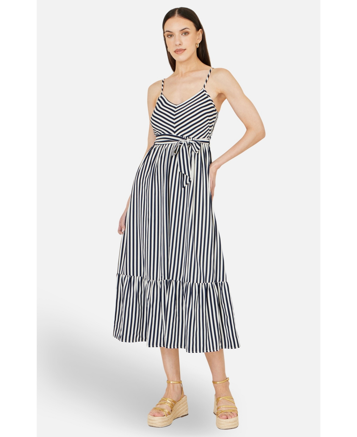 Click here for Yumi Womens Stripe Midi Sun Dress - Navy prices