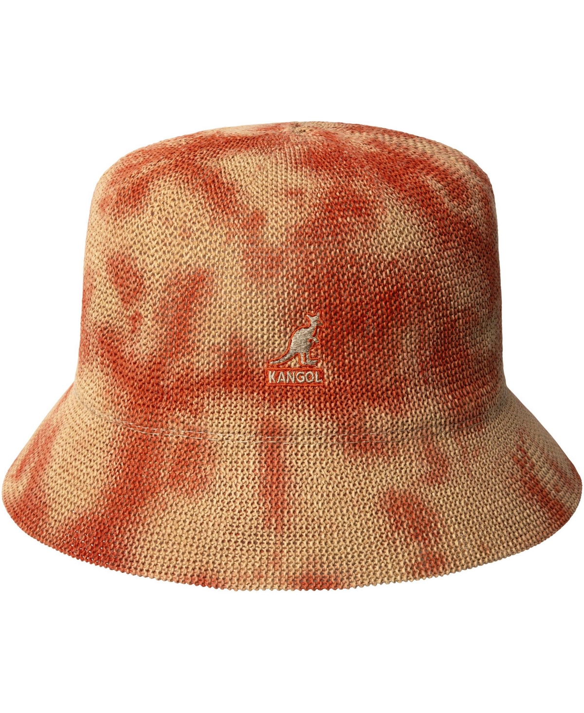 Click here for Kangol Tie-Dye Knit Bucket Hat - Coral flame/natur... prices