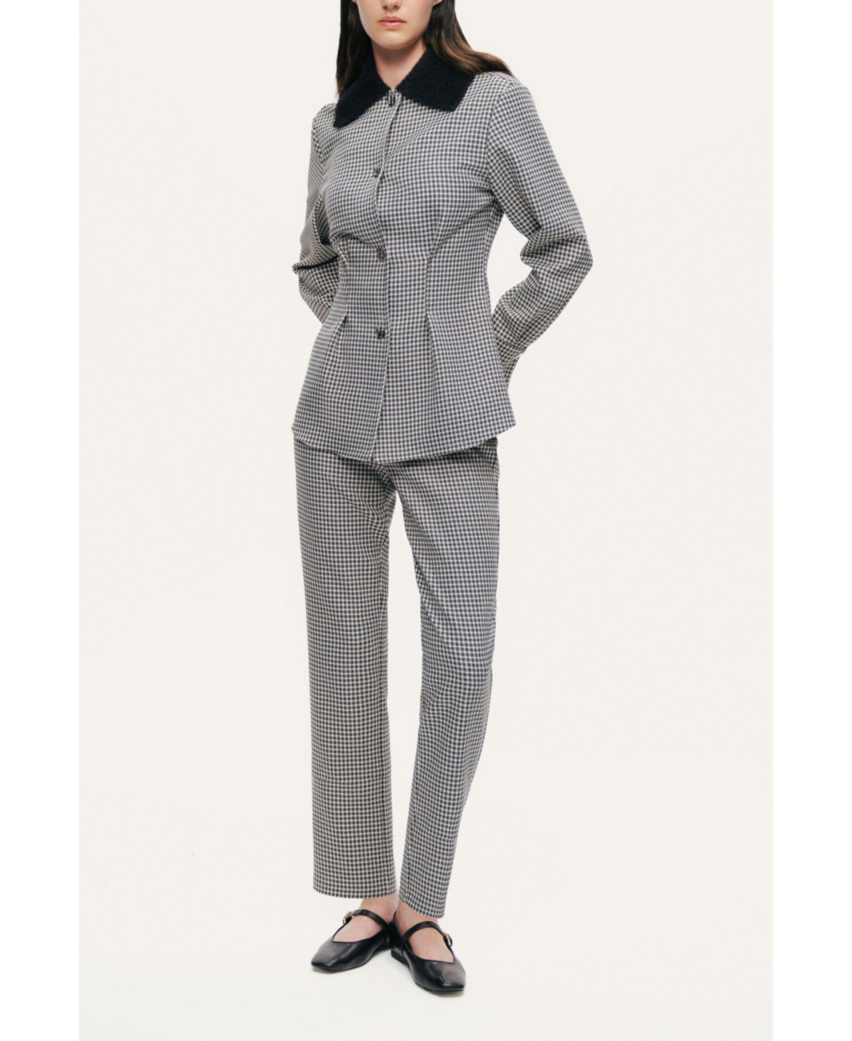 Click here for Nocturne Womens Corset-Back Checked Sculpted Shirt... prices