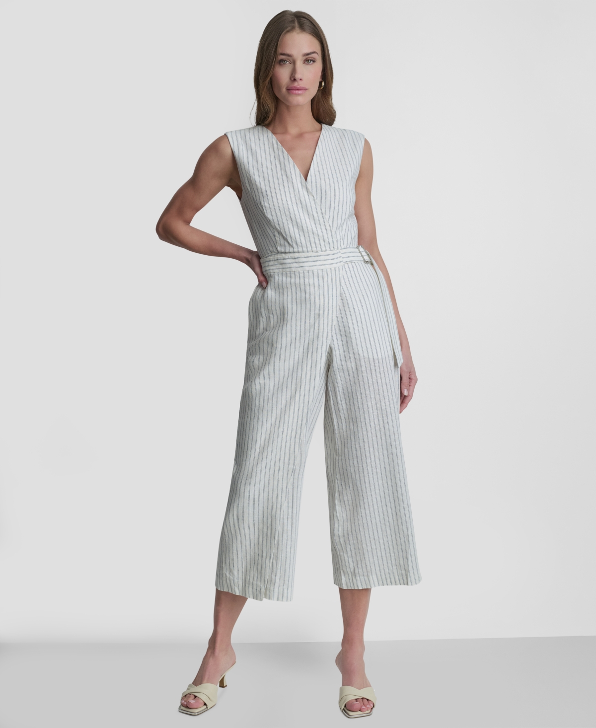 Click here for Dkny Womens Striped Sleeveless Wrap Jumpsuit - Ivo... prices