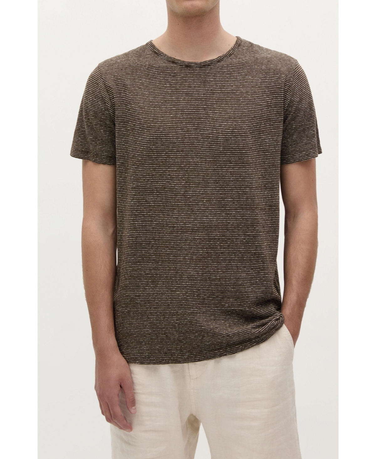 Click here for Scalpers Mens Country Linen Striped Tee - Dark bro... prices