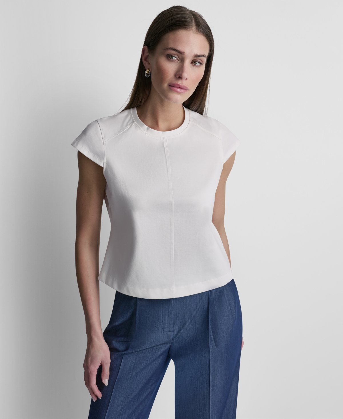 Click here for Dkny Womens City Ponte Cap Sleeve Knit Top - Ivory prices