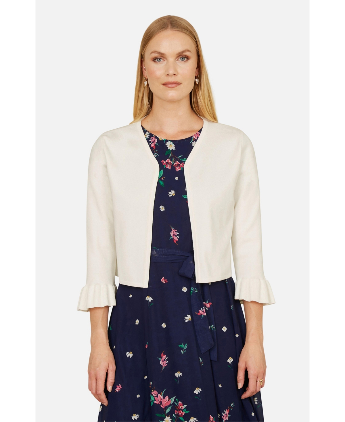 Click here for Yumi Womens Bell Sleeves Cropped Cardigan - Ivory prices