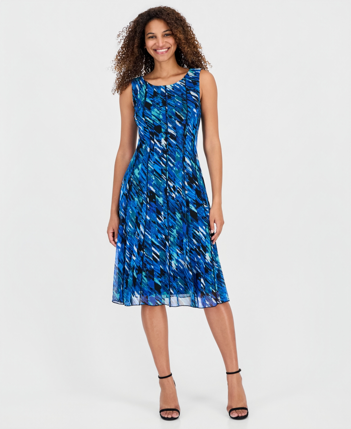 Click here for Connected Womens Round-Neck Sleeveless Mesh Dress... prices