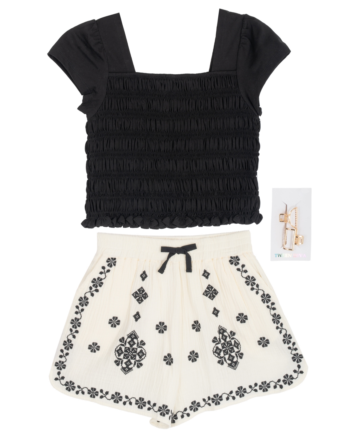 Click here for Tween Diva Girls 7-16 Smocked Top and Embroidered... prices