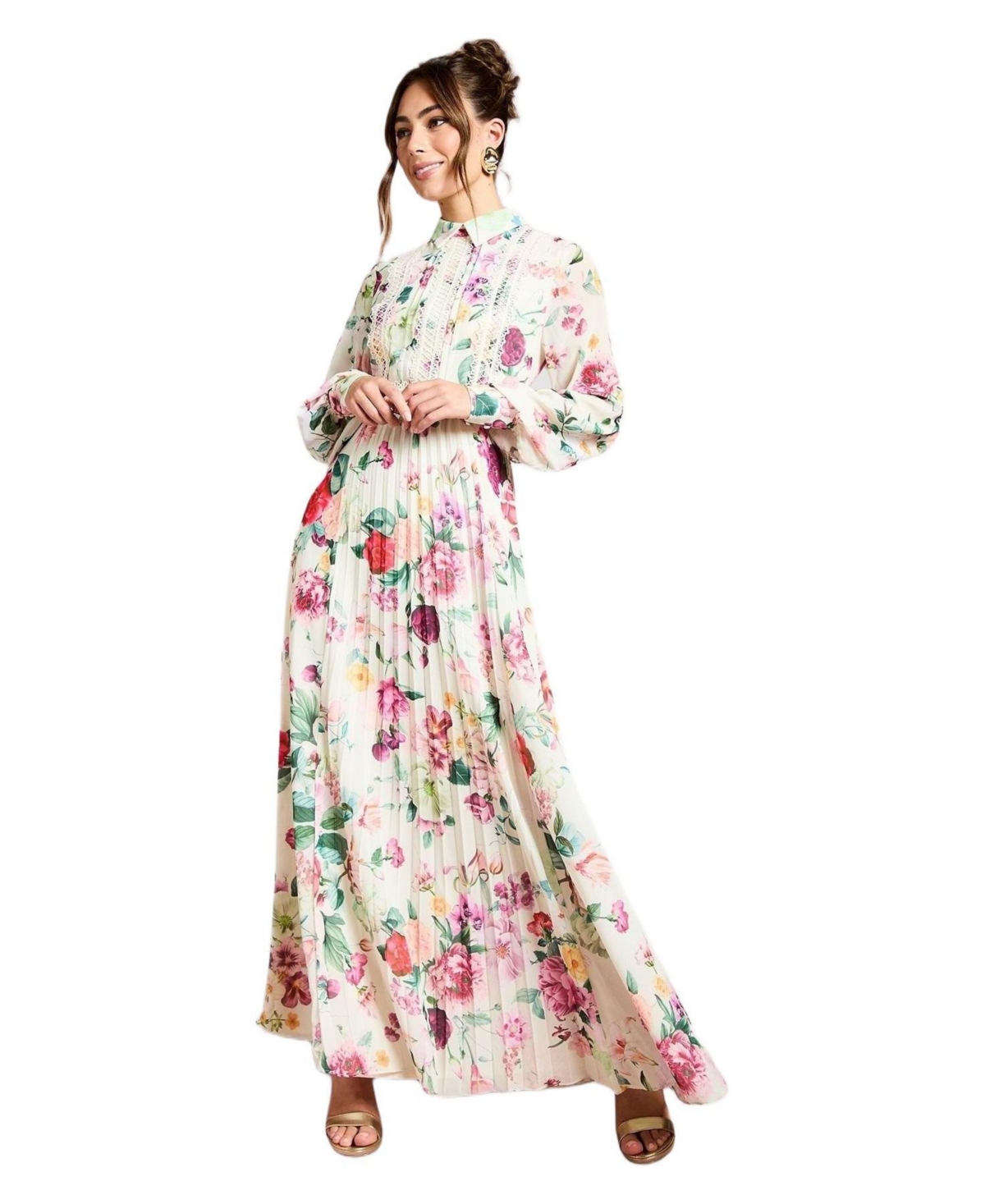 Click here for Coast Womens Pleated Lace Trim Midi Dress - Multi prices