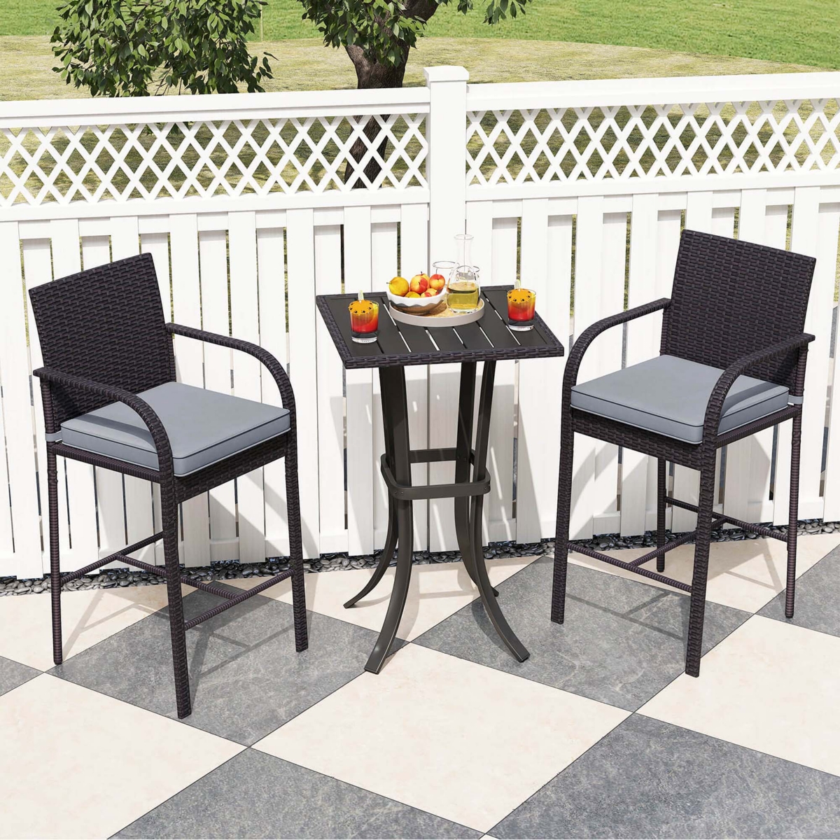 Click here for Costway 3 Pieces Patio Wicker Bar Set Rattan Chair... prices