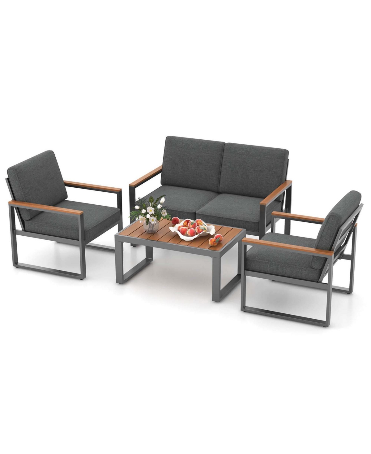 Click here for 4 Pcs Patio Aluminum Furniture Set Wood-Plastic Ar... prices